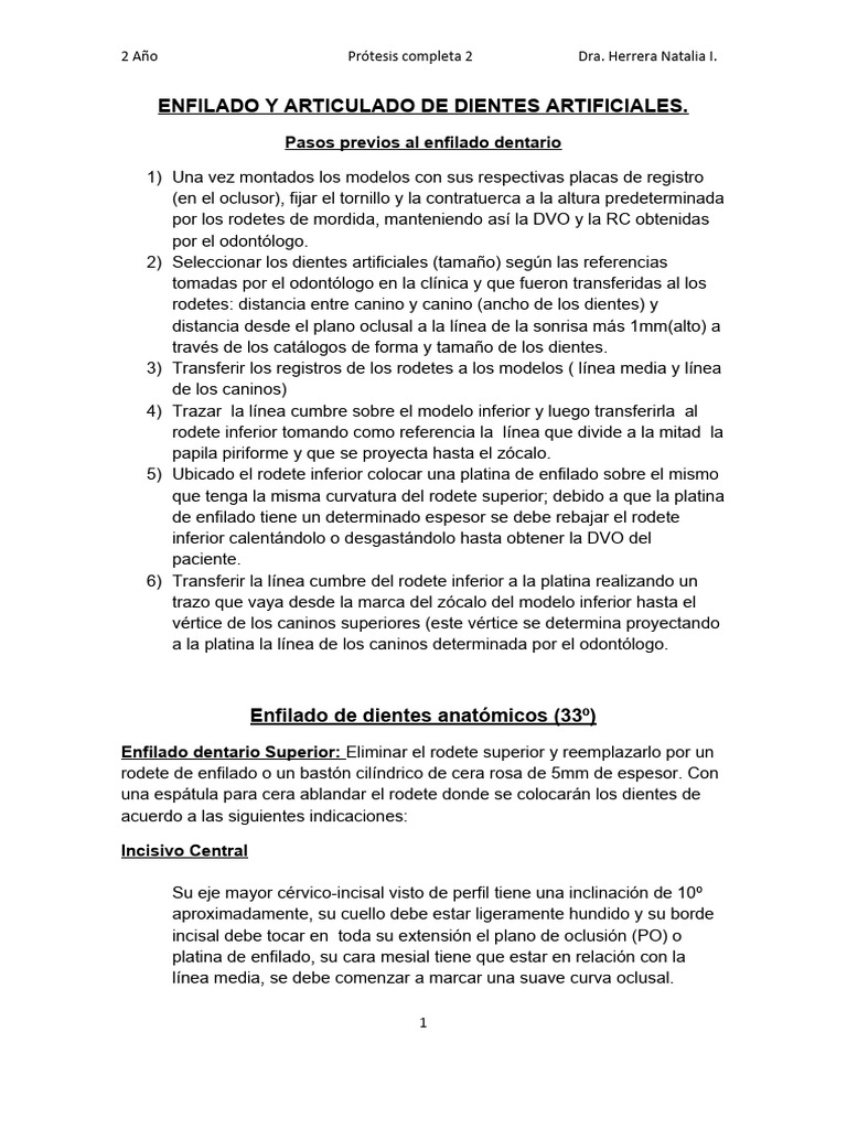 ENFILADO Y ARTUCULADO DE DIENTES ARTIFICIALES 1 | PDF | Diente ...