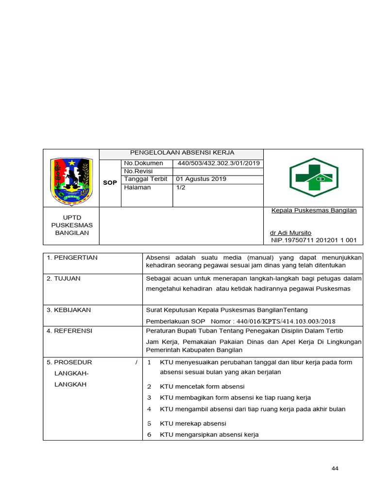 Sop Pengelolaan Absensi Kerja | PDF