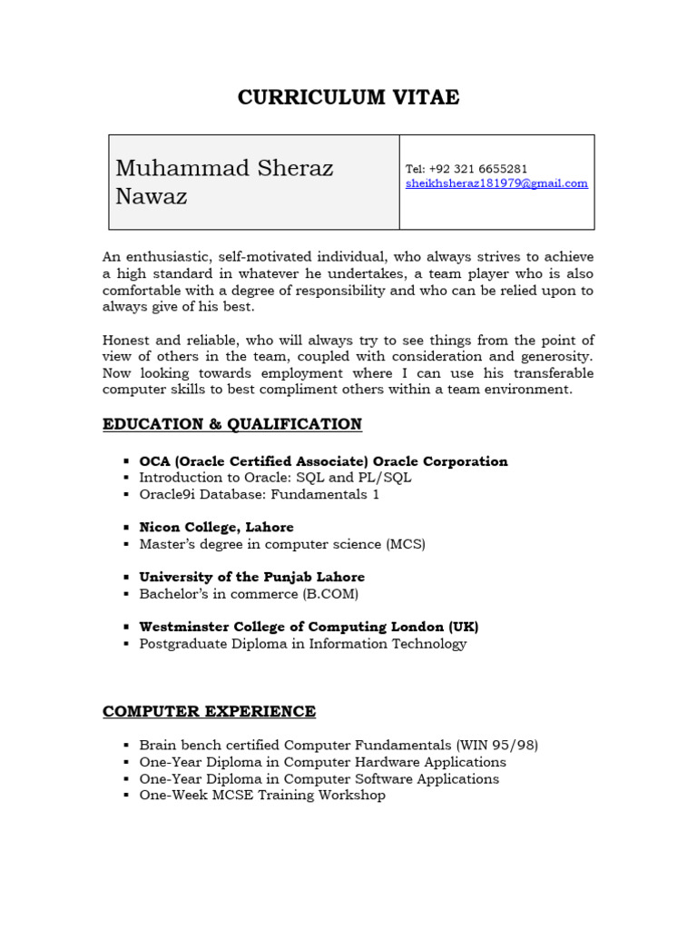 Sheraz Nawaz CV 2 | PDF | Oracle Corporation | Academic Degree