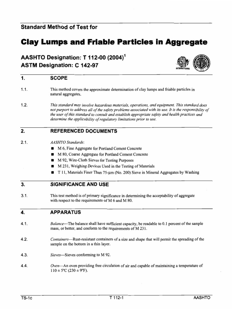 T 112-00 (2004) Clay Lumps & Friable Particles in Aggregate | PDF