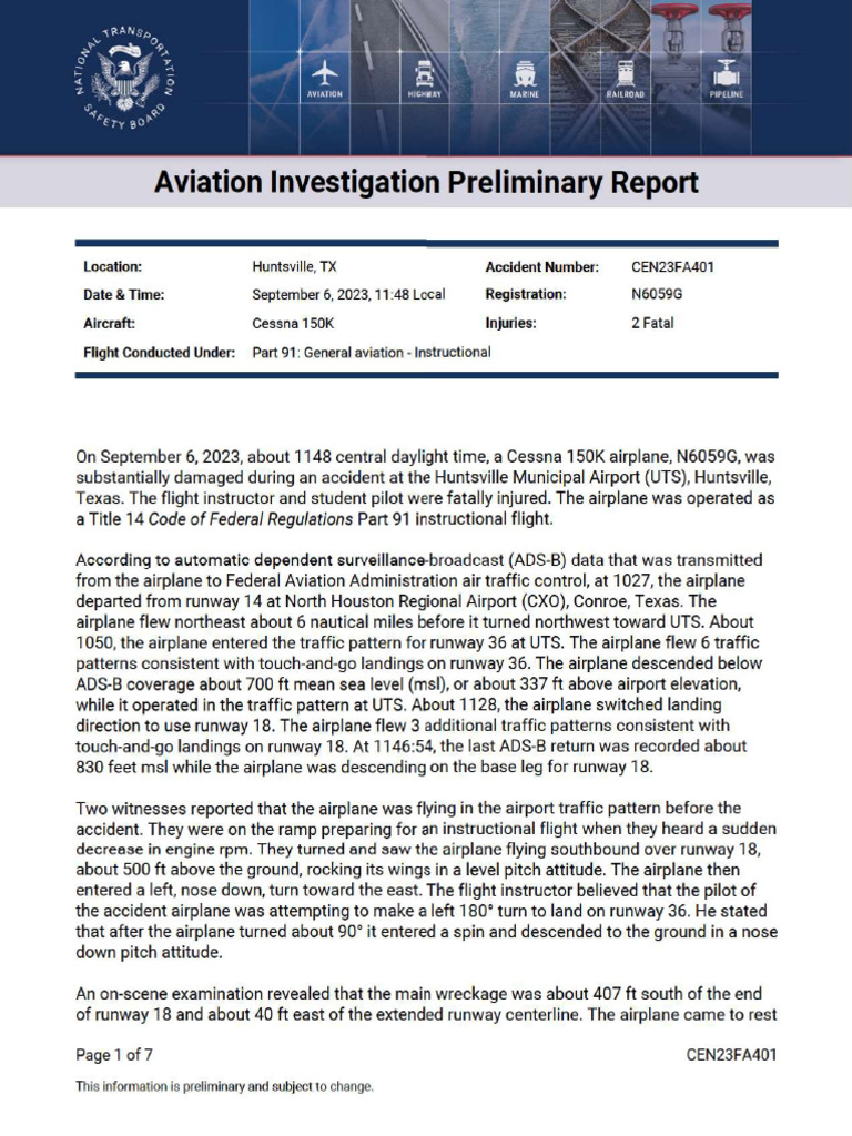 Huntsville NTSB Preliminary Report | PDF