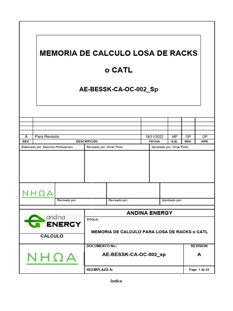 AE-BESSK-CA-OC-002 - SP - Memoria de Calculo Losa de Racks o CATL | PDF