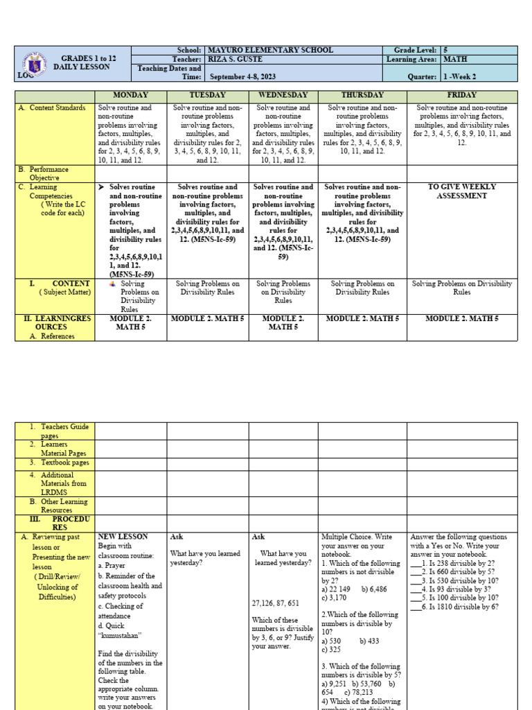 DLL Week 2 Math | PDF