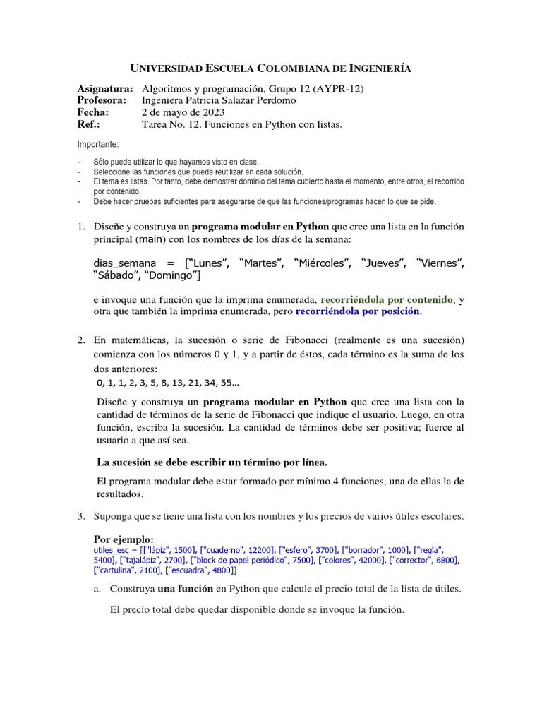 TAREA 12 AYPR-12 PSP 2023-1 programación modular - listas | PDF ...