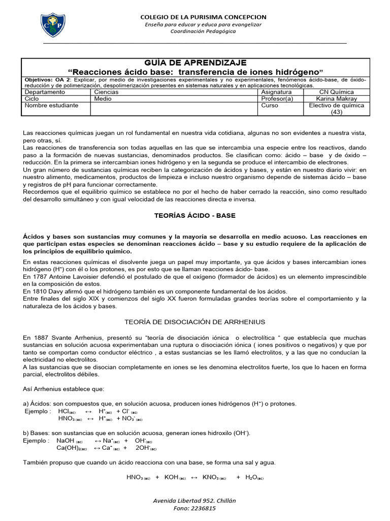 Reacciones Ácido Base | PDF | Ph | Ácido