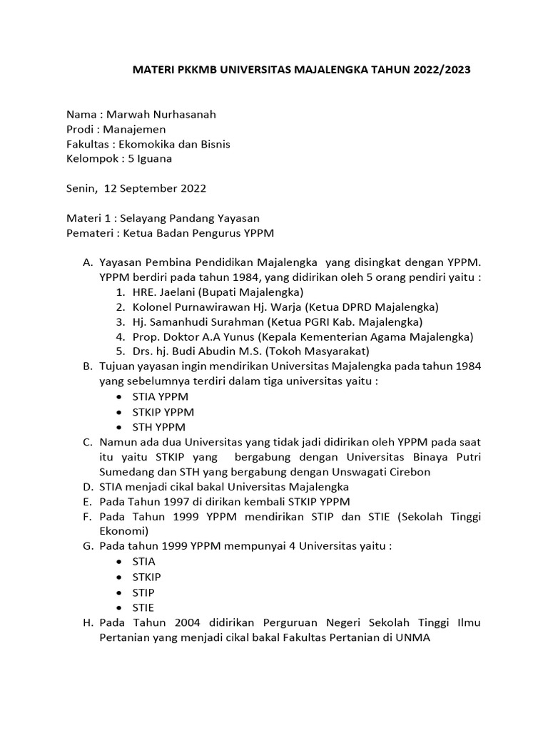 PKKMB UNMA: Panduan Mahasiswa Baru | PDF