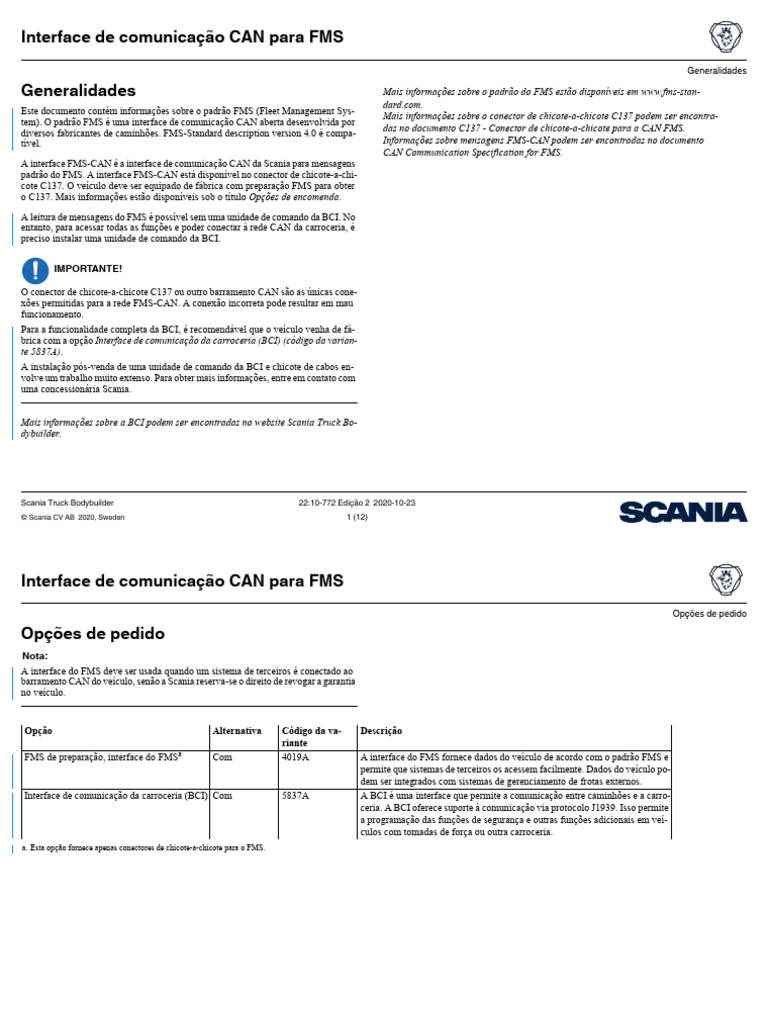Interface de Comunicação CAN para FMS Generalidades: Importante! | PDF
