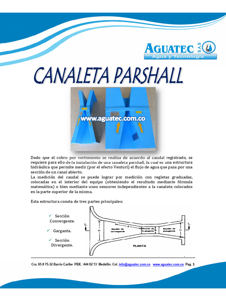 Canaleta Parshall | PDF | Agua | Descarga (hidrología)