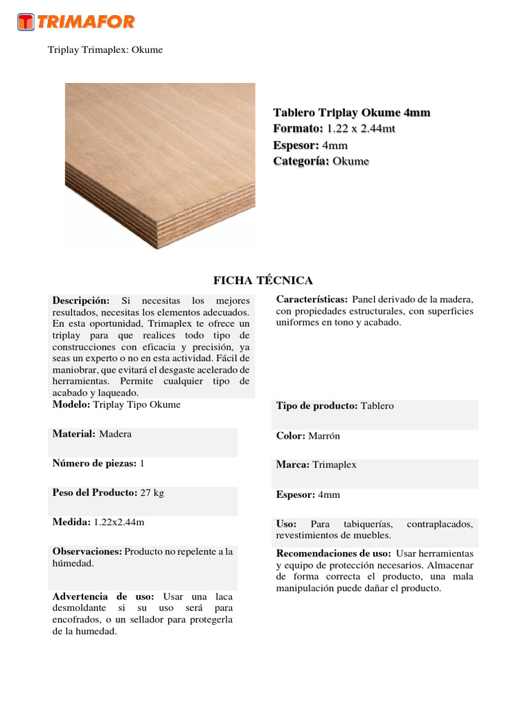 Medidas Y Características Del Triplay 4mm Pdf