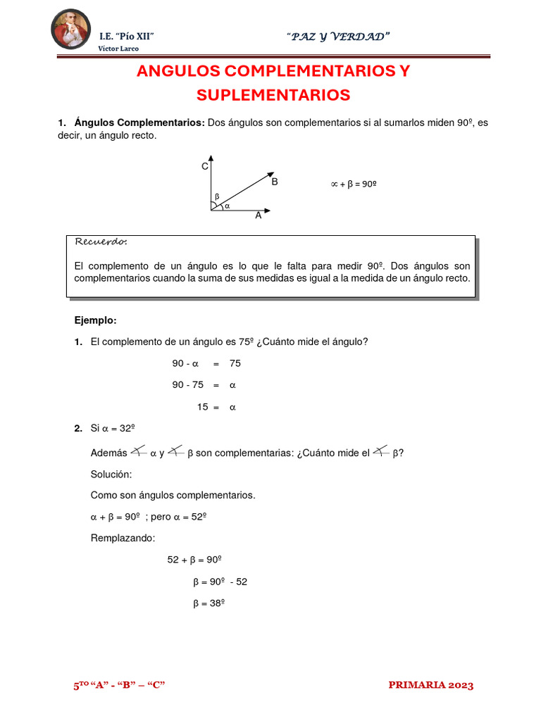 Angulos Complementarios y Suplementarios | PDF