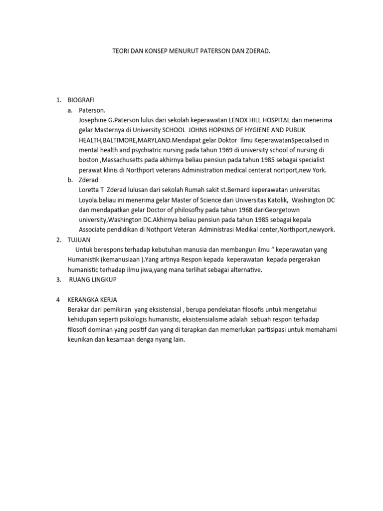 Teori Dan Konsep Menurut Paterson Dan Zderad | PDF