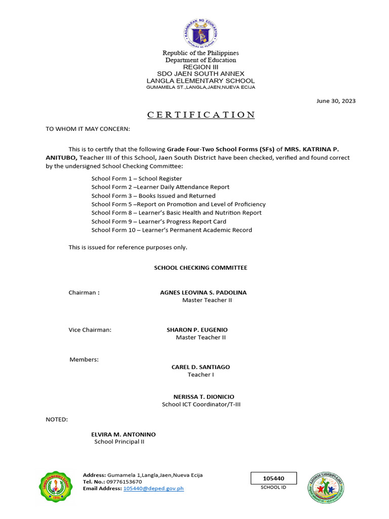 Certification of Grade Four-Two SFs | PDF