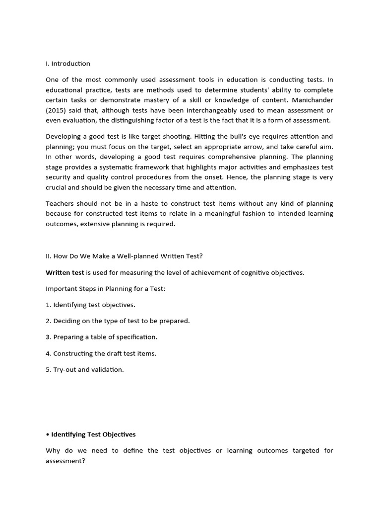 Planning Effective Written Tests | PDF | Educational Assessment | Learning