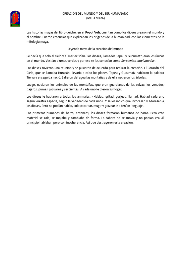 Mito Maya: Creación del Mundo y Hombre | PDF | Religión y espiritualidad