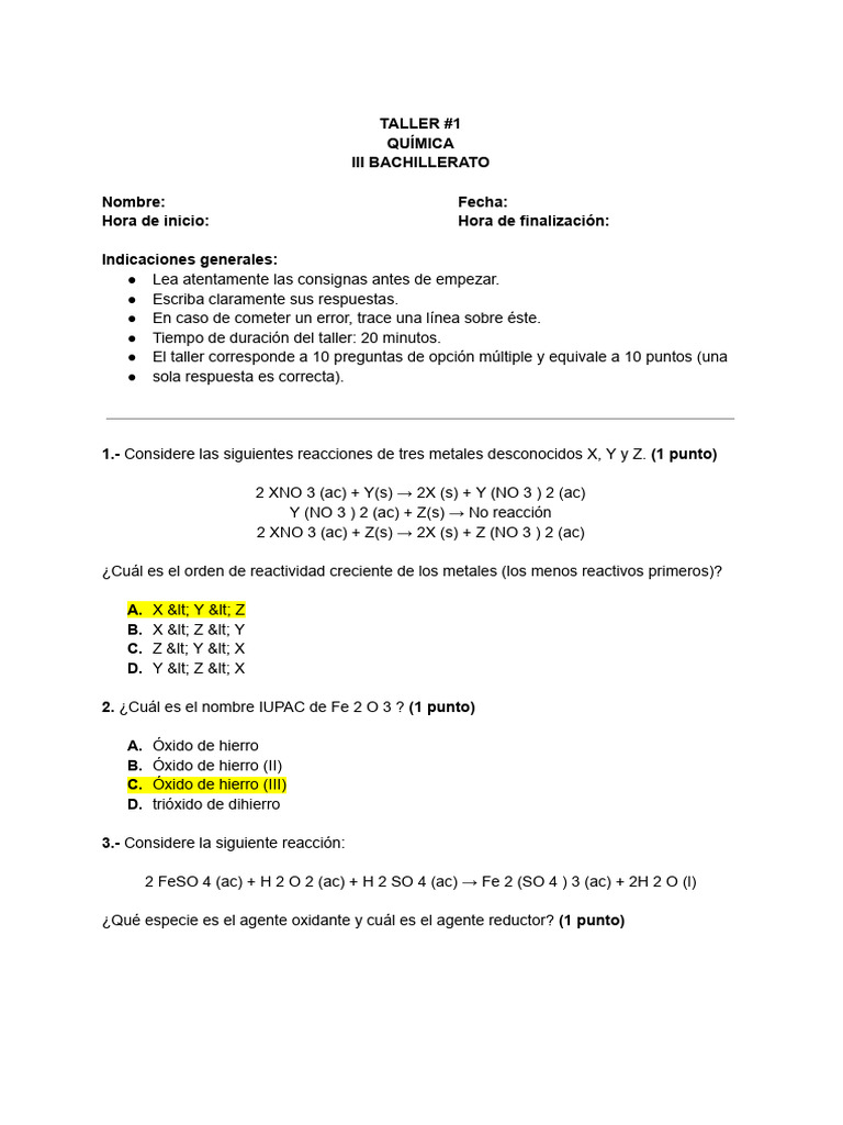 Taller 1 Procesos Redox Descargar Gratis Pdf Redox Electrodo
