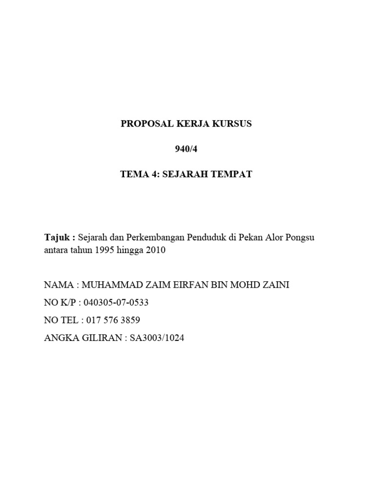 Contoh Muka Depan Kerja Kursus Sejarah | PDF