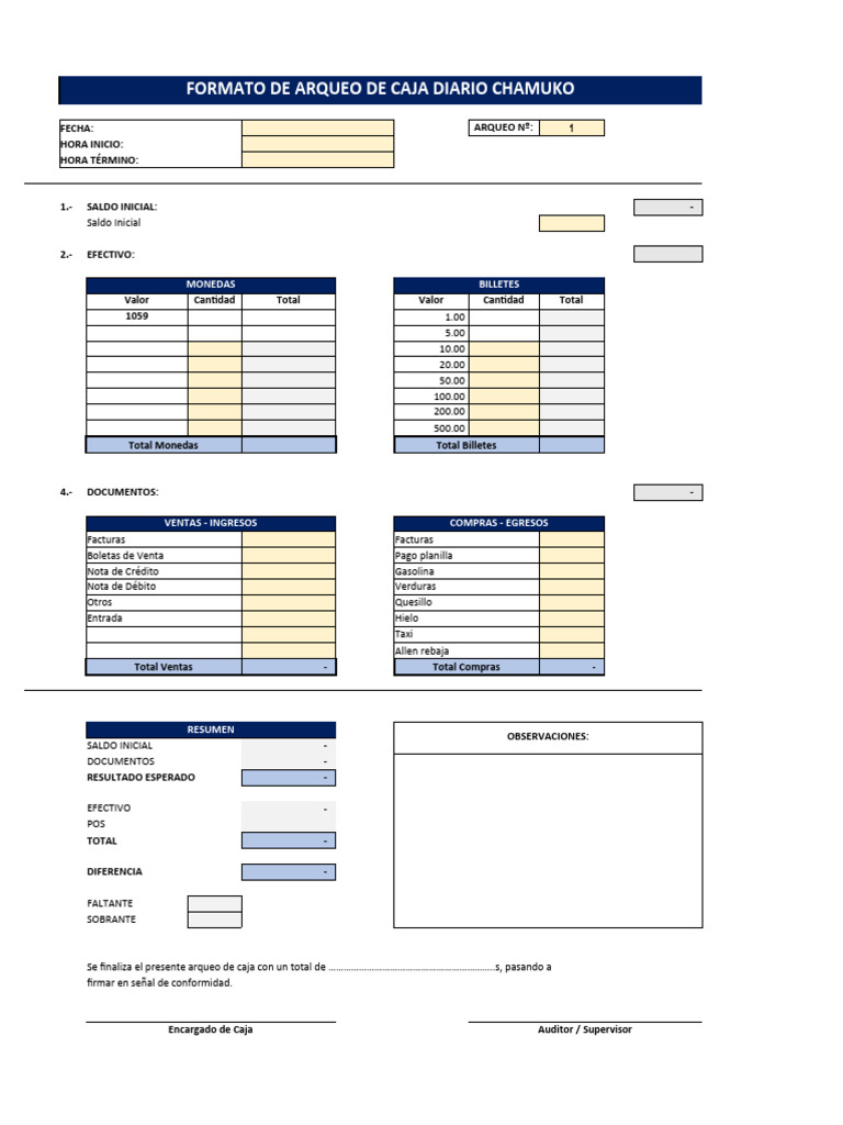 Formato de Arqueo de Caja | PDF