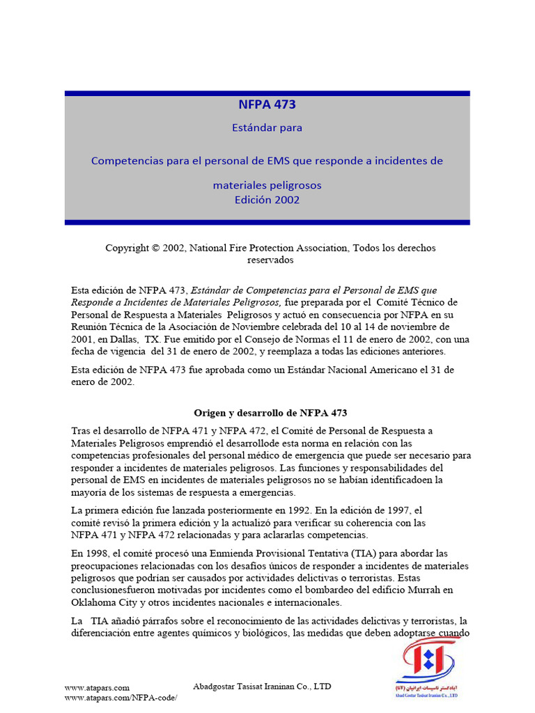 NFPA 473 - Estándar para El Personal de EMS Que Responde A Incidentes ...