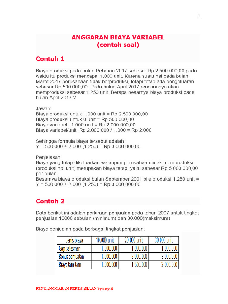 Anggaran Biaya Variabel | PDF | Pengelolaan Keuangan & Uang | Teknologi ...