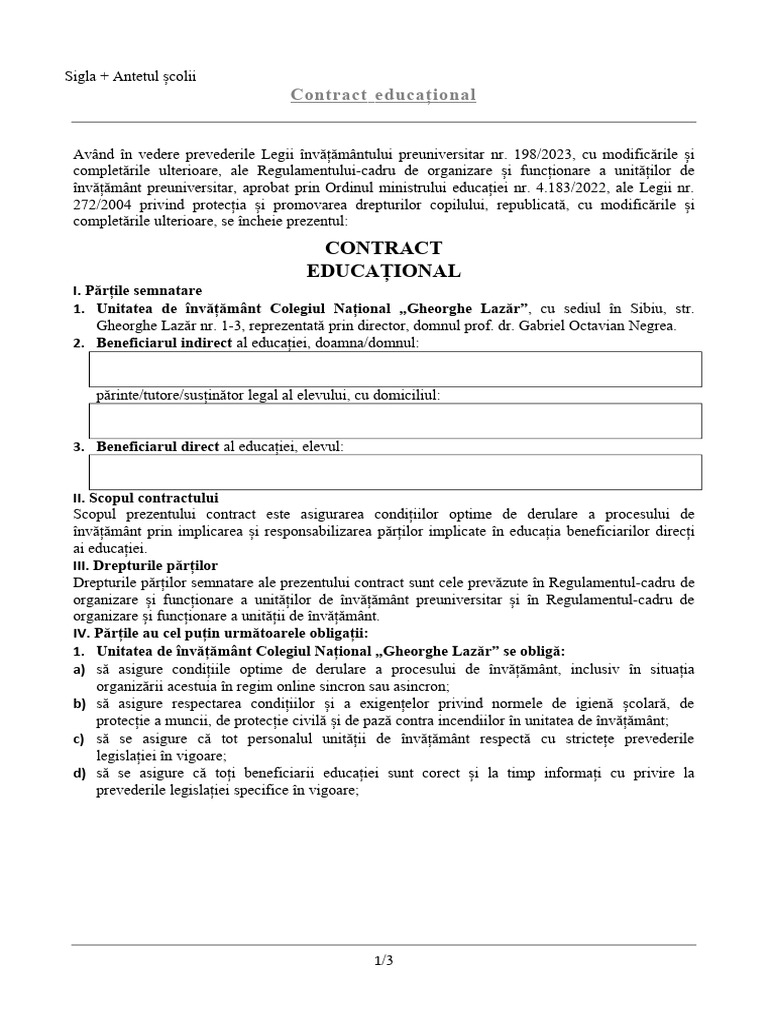Contract-Educational-2023-2024 Actualizat | PDF