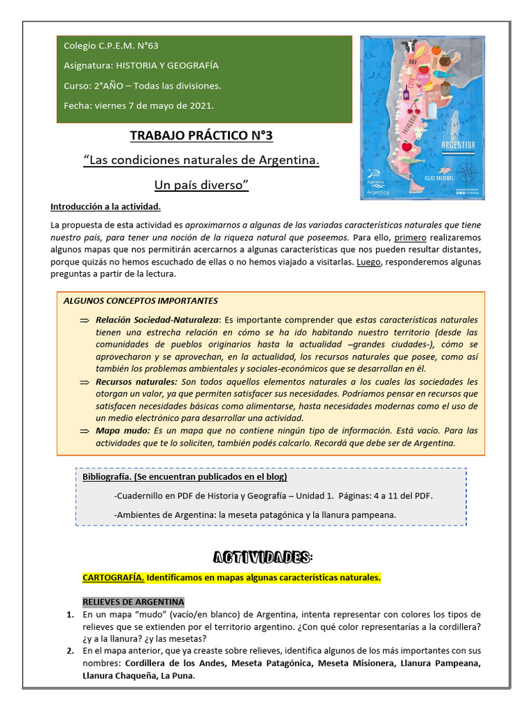 "Las Condiciones Naturales de Argentina. Un País Diverso": Trabajo Práctico N°3 | PDF