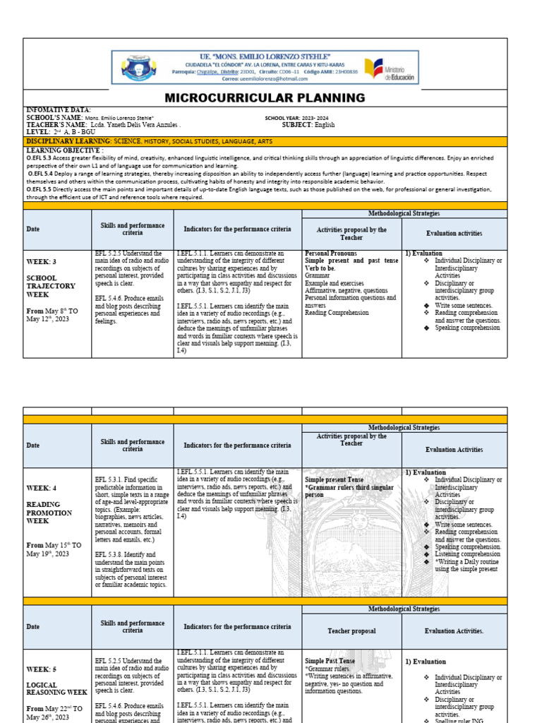 Microcurricular Planning 2nd - Bgu | PDF