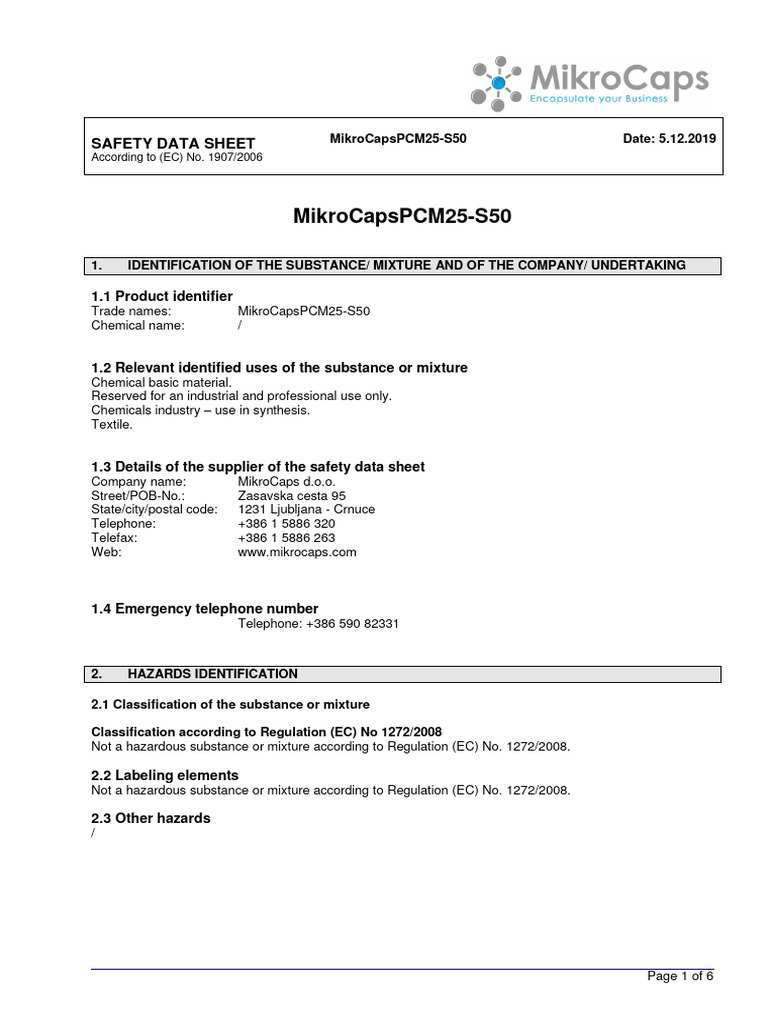 Msds Mikrocapspcm25 s50 (1) | PDF