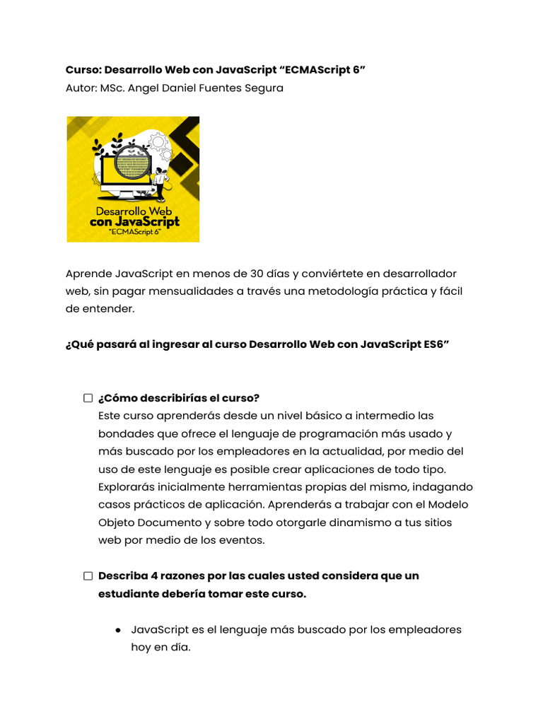 Curso Desarrollo Web Con Javascript Ecmascript 6 Pdf