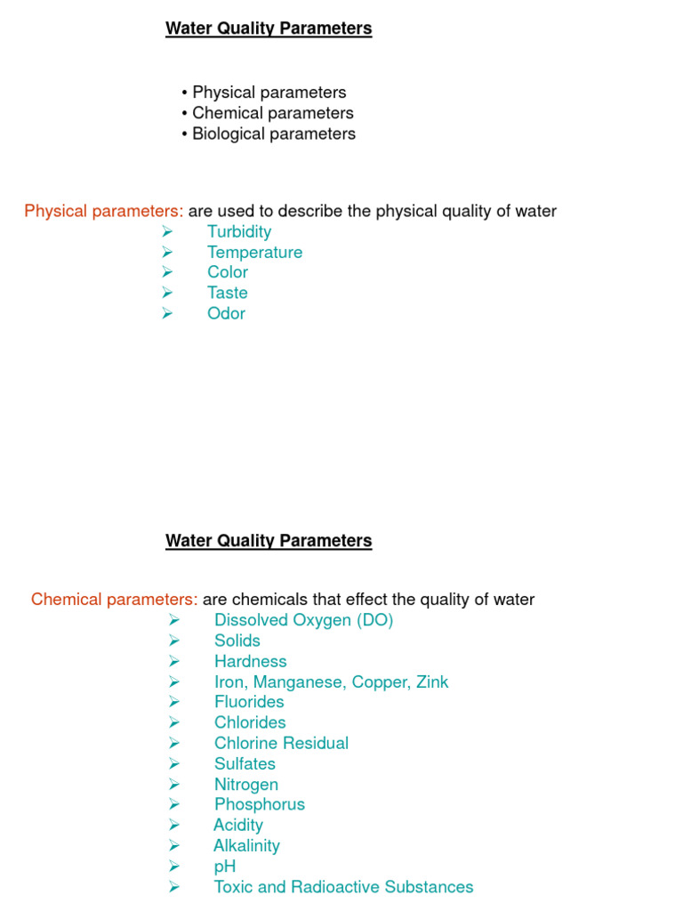 Water Quality Parameters Guide | PDF | Science & Mathematics