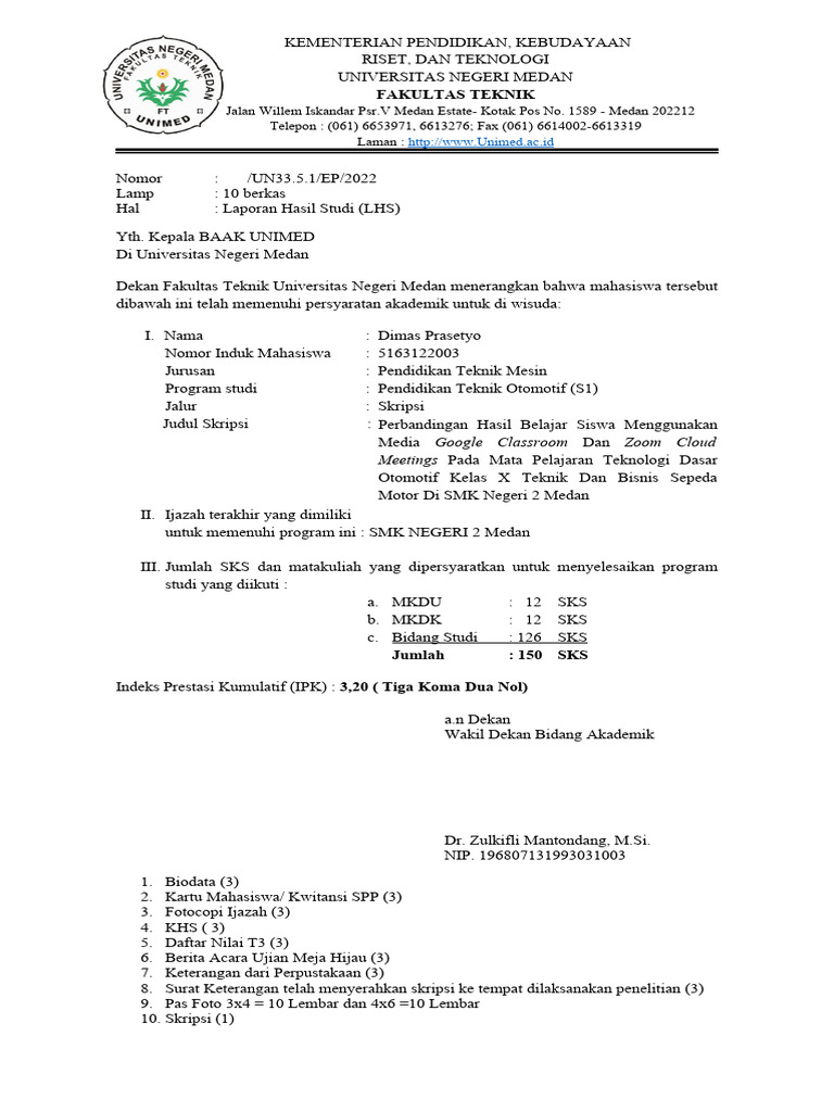 Surat Permohonan LHS Dimas | PDF