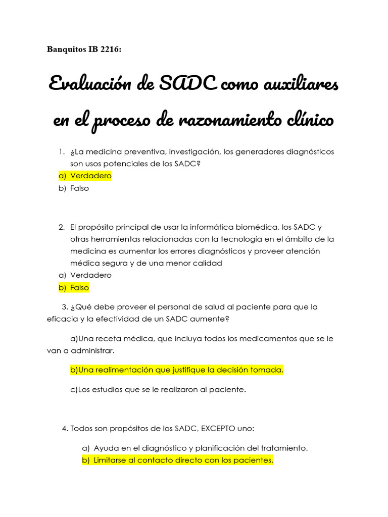 Evaluación de SADC en Medicina Clínica | PDF | Diagnostico medico ...
