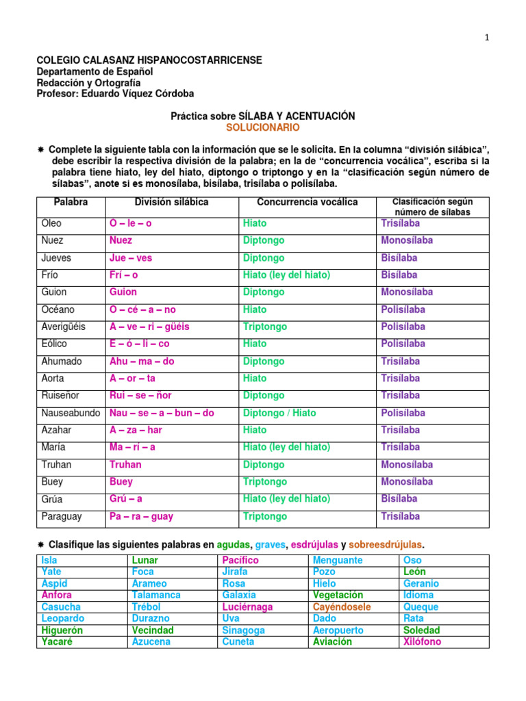 SOLUCIONARIO Práctica Sílaba y Acentuación | PDF | Voz humana | Lingüística