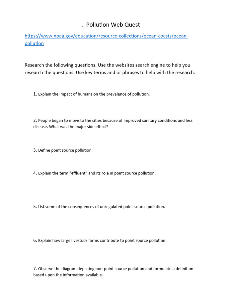 Water Pollution Webquest | PDF