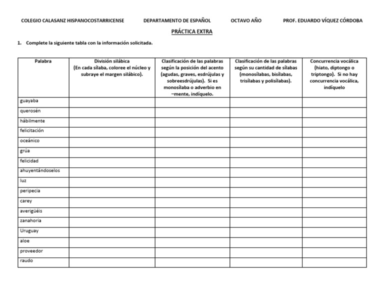 Práctica Extra SÍLABA Y ACENTUACIÓN | PDF
