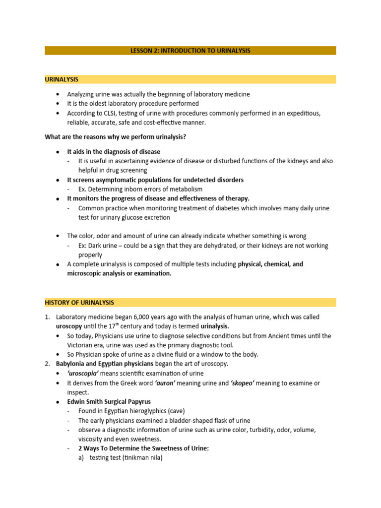 Aubf-Lesson-2 Introduction To Urinalysis | PDF