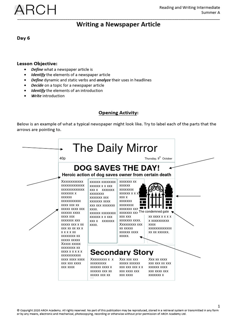 Day 5-Week 2 Lesson 1 - Intermediate WR Lesson 6 S-NEWSPAPER | PDF ...