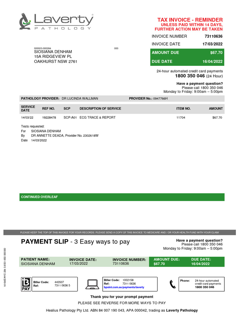 Laverty Pathology Invoice Reminder | PDF