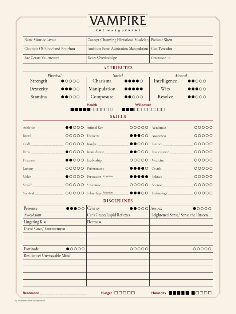 Vtm 5E Character Sheet Fillable – ABUFDM
