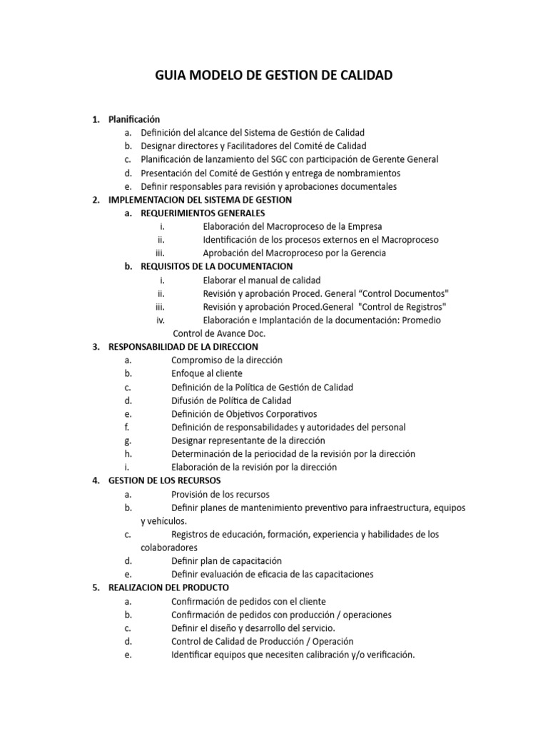Guia Modelo de Gestión de Calidad | PDF