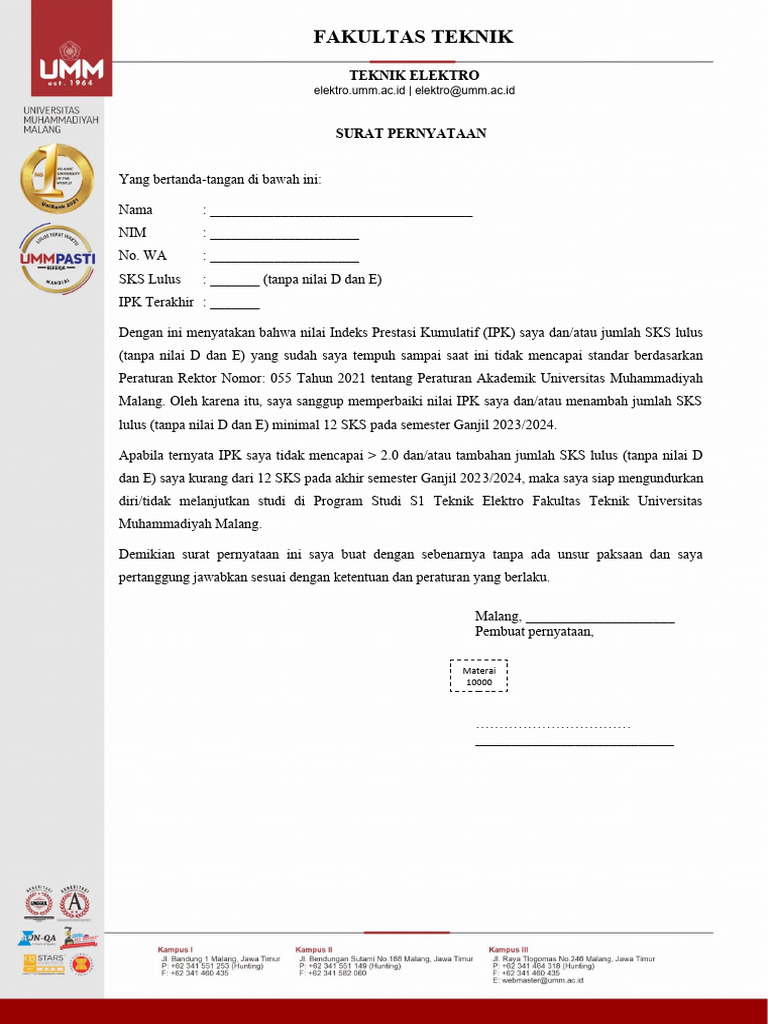 Surat Pernyataan IPK | PDF
