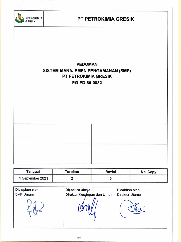 PG-PD-80-0032 Pedoman Sistem Manajemen Pengamanan (SMP) PT Petrokimia Gresik | PDF