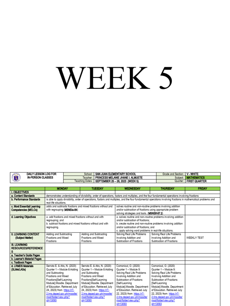 G5 DLL Q1W5 MELCs | PDF