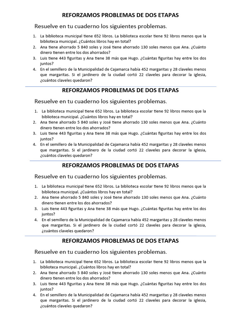 Reforzamos Problemas de Dos Etapas | PDF | Estudios de idiomas ...