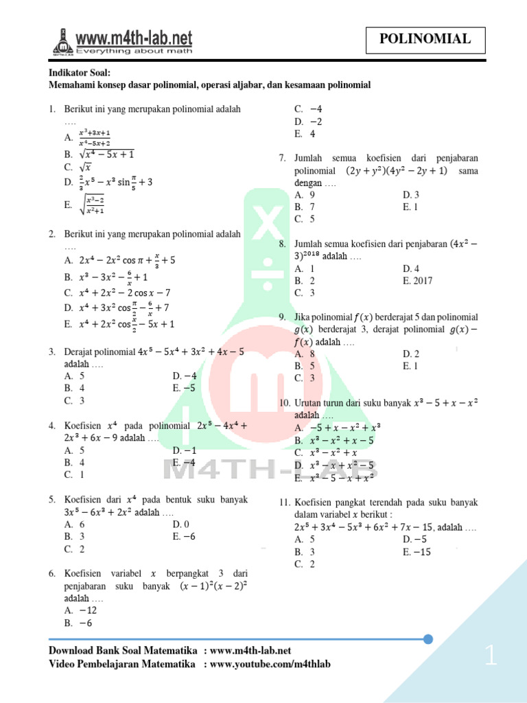 Polinomial-Konsep Dasar | PDF
