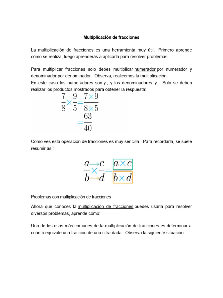 Problema De Multiplicación De Fracciones 245921 | Multiplicación De