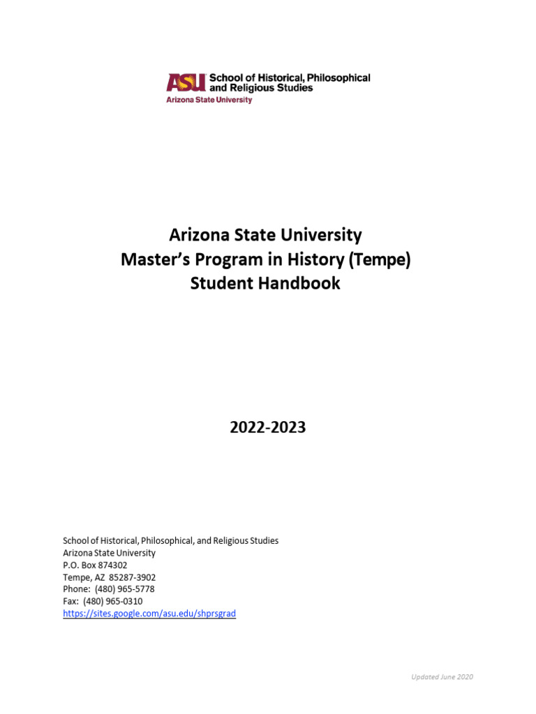 ASU MA History Tempe Handbook 2022 - 2023 | PDF | Thesis | Postgraduate Education