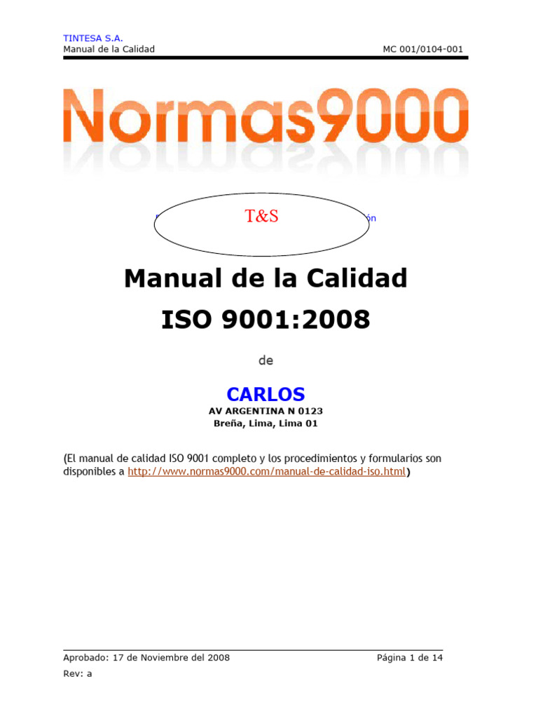 DEMO - Manual de Calidad | Descargar gratis PDF | Gestión de la calidad | Calidad (comercial)