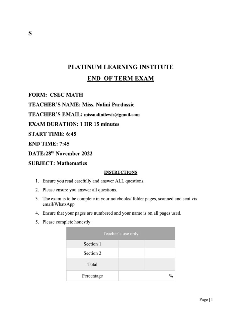Maths Test Pdf