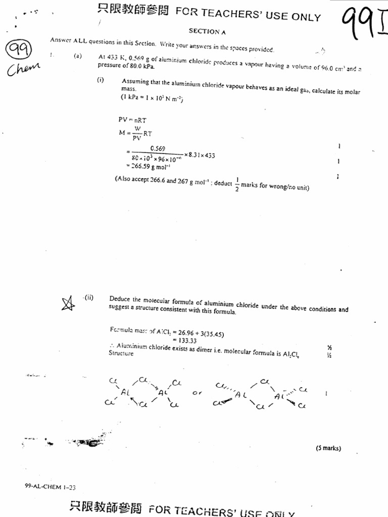 1999 AL Chemistry Marking Scheme