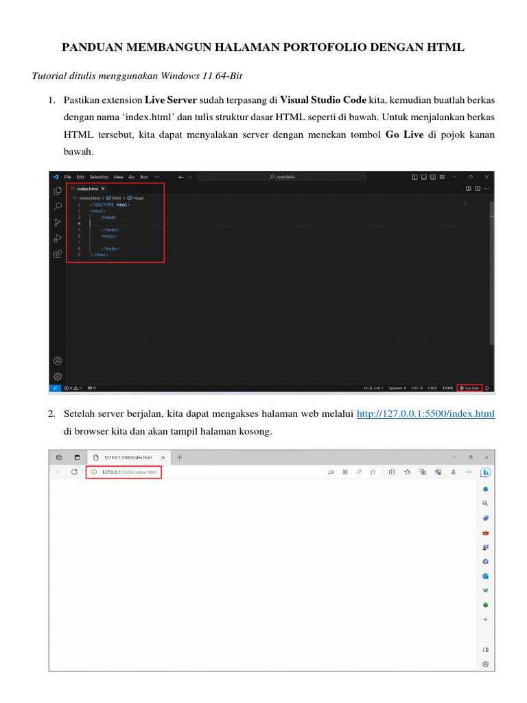 Panduan Membangun Halaman Portofolio Dengan HTML | PDF